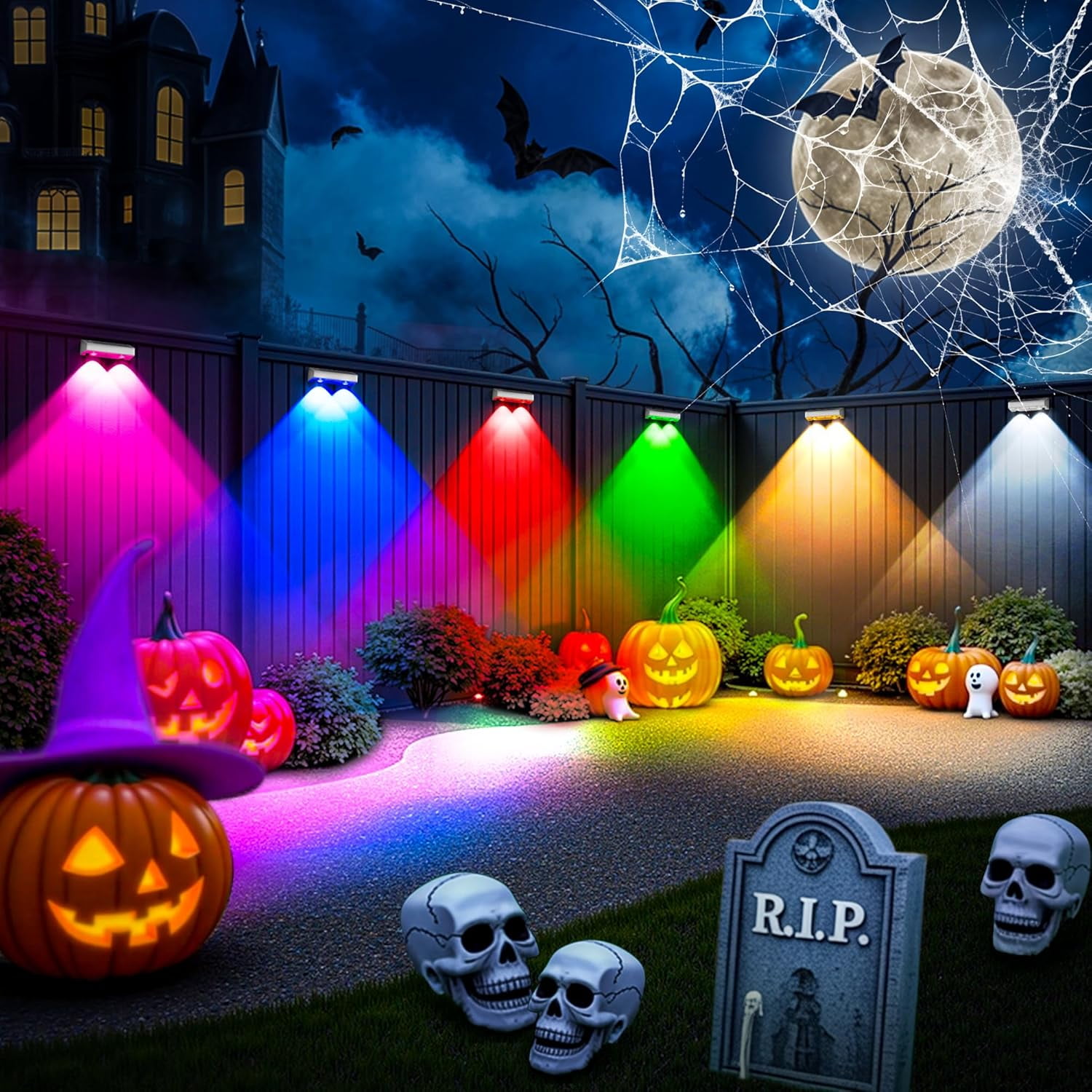 YUYAN-Solar Fence Lights Outdoor, 9 Fixed Colors ＆ Color Changing Fence ...