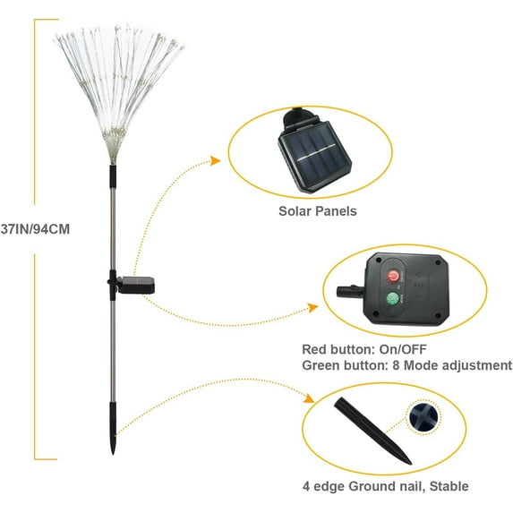 YUYAN-Solar Fireworks Lights for Outside, 150LED 8 Modes Fireworks ...