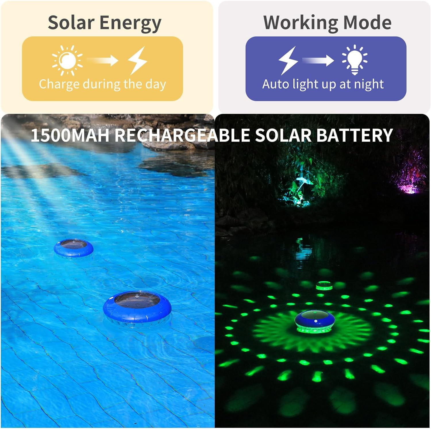 YUYAN-Solar Floating Pool Lights, RGB Color Changing Pool Floating ...