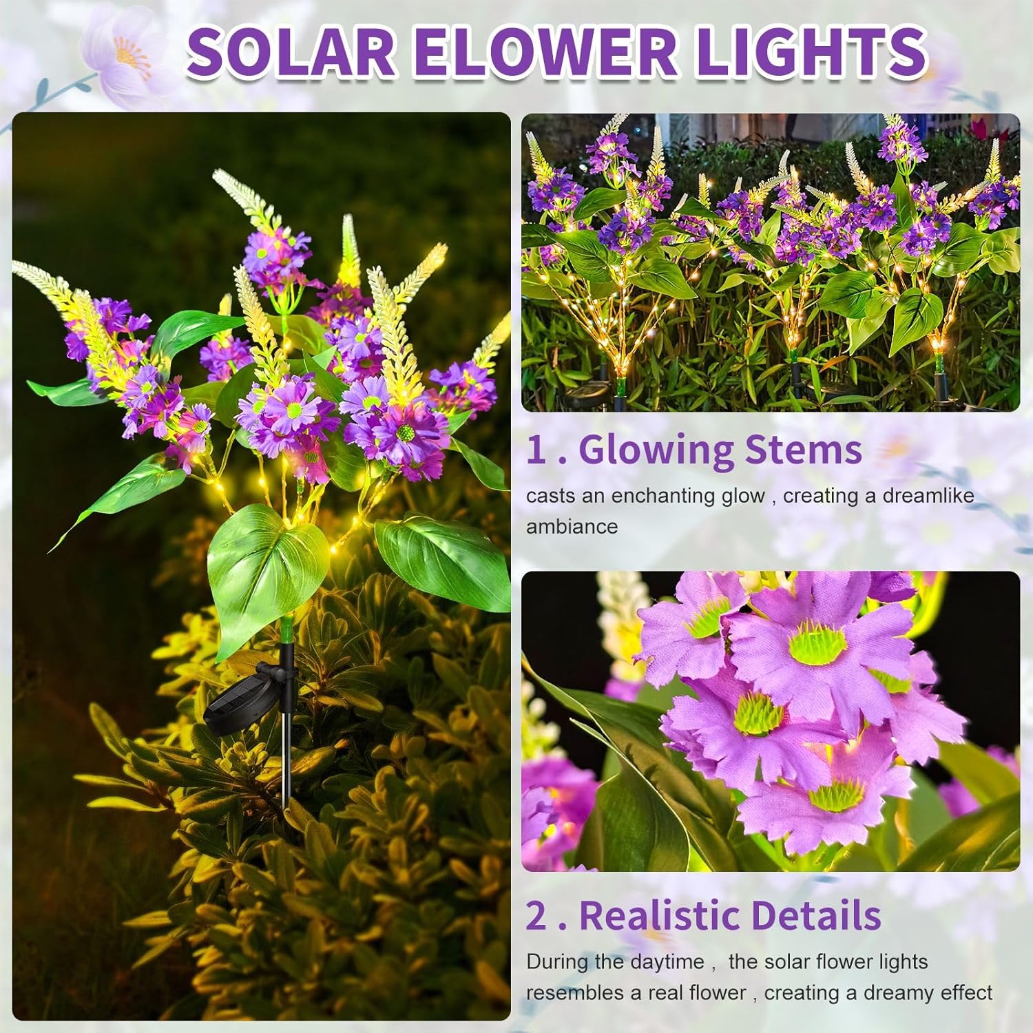 YUYAN-Solar Flowers Outdoor Waterproof Yellow, Decorative Garden Lights ...