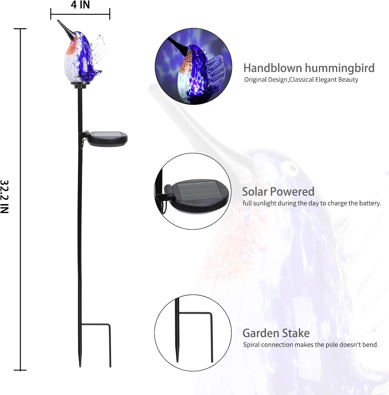 YUYAN-Solar Garden Decoration Outdoor Hummingbird Lights Stake, Hand ...