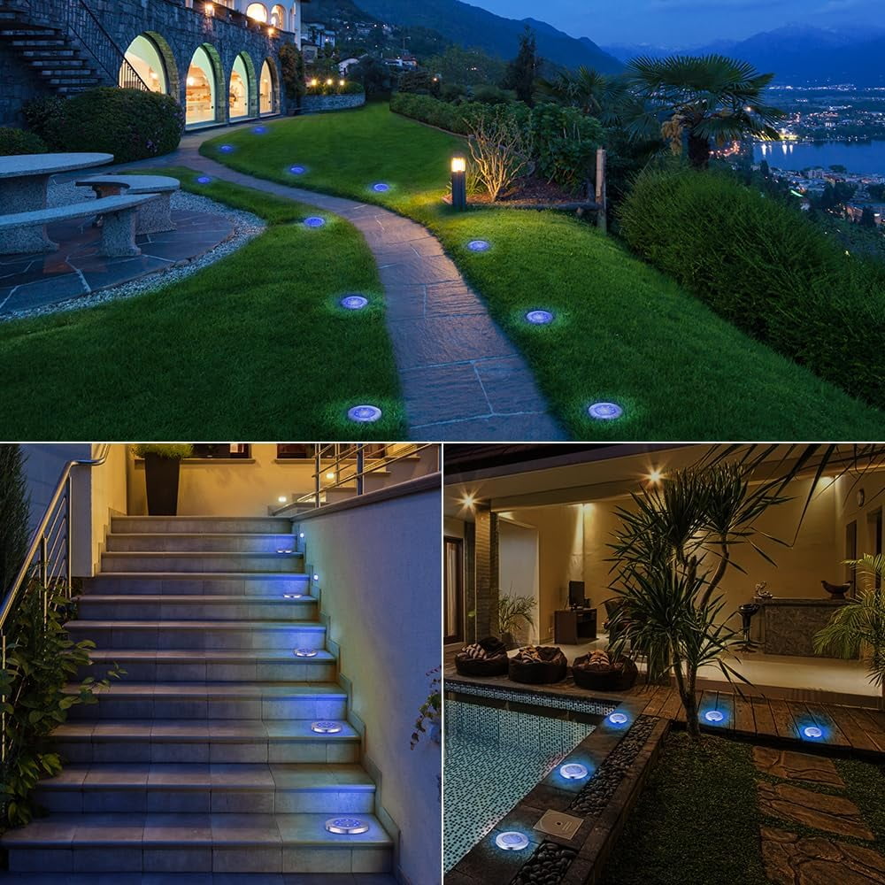 YUYAN-Solar Ground Lights Outdoor, 8 Pack 8 LED Solar Disk Lights ...