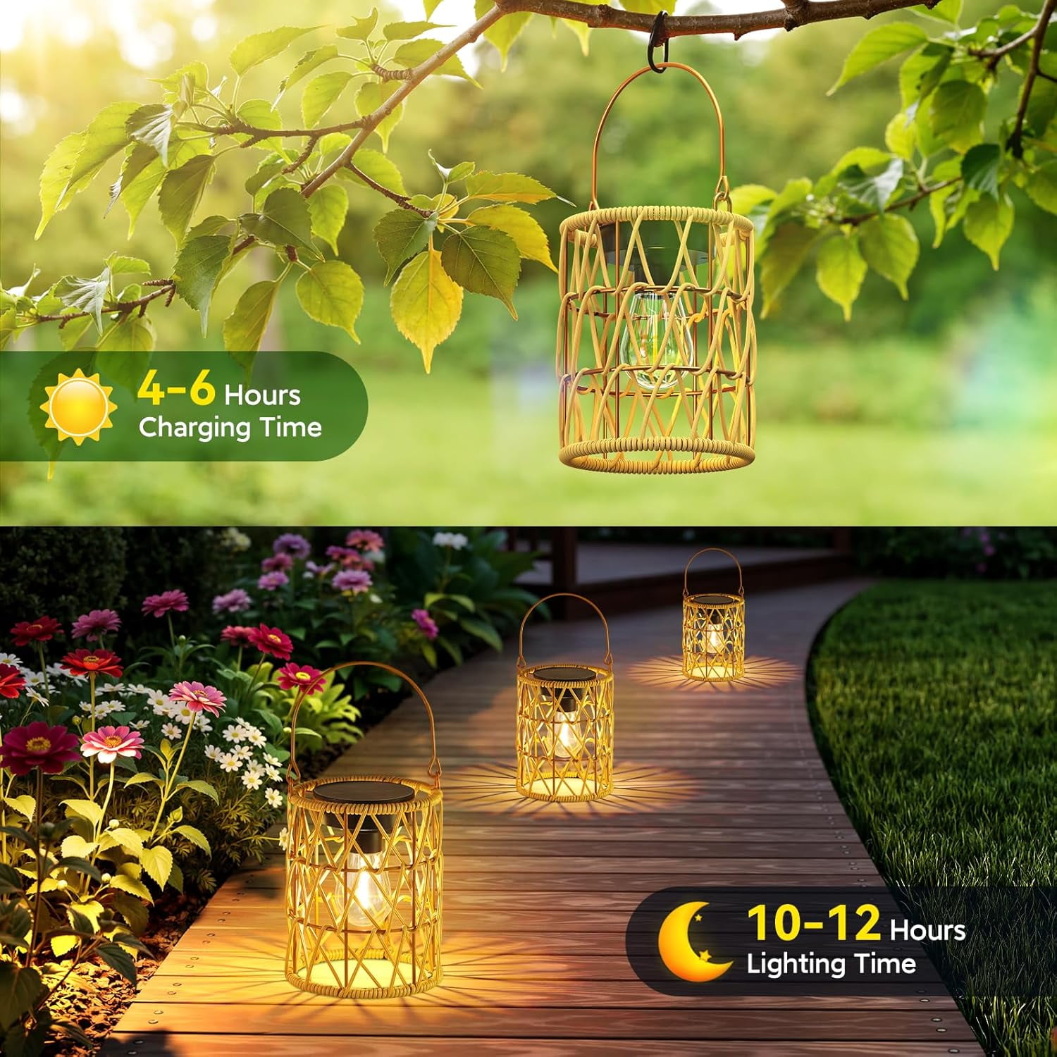 YUYAN-Solar Lantern Outdoor Lights, 2 Pack Bright Hanging Solar ...