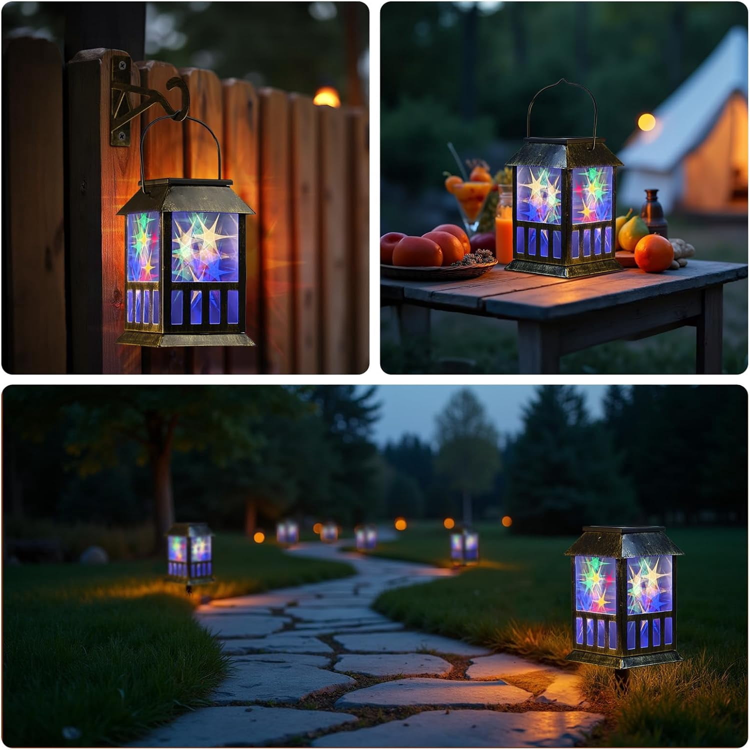 YUYAN-Solar Lanterns Outdoor Waterproof, 3D Star Lantern Light with ...
