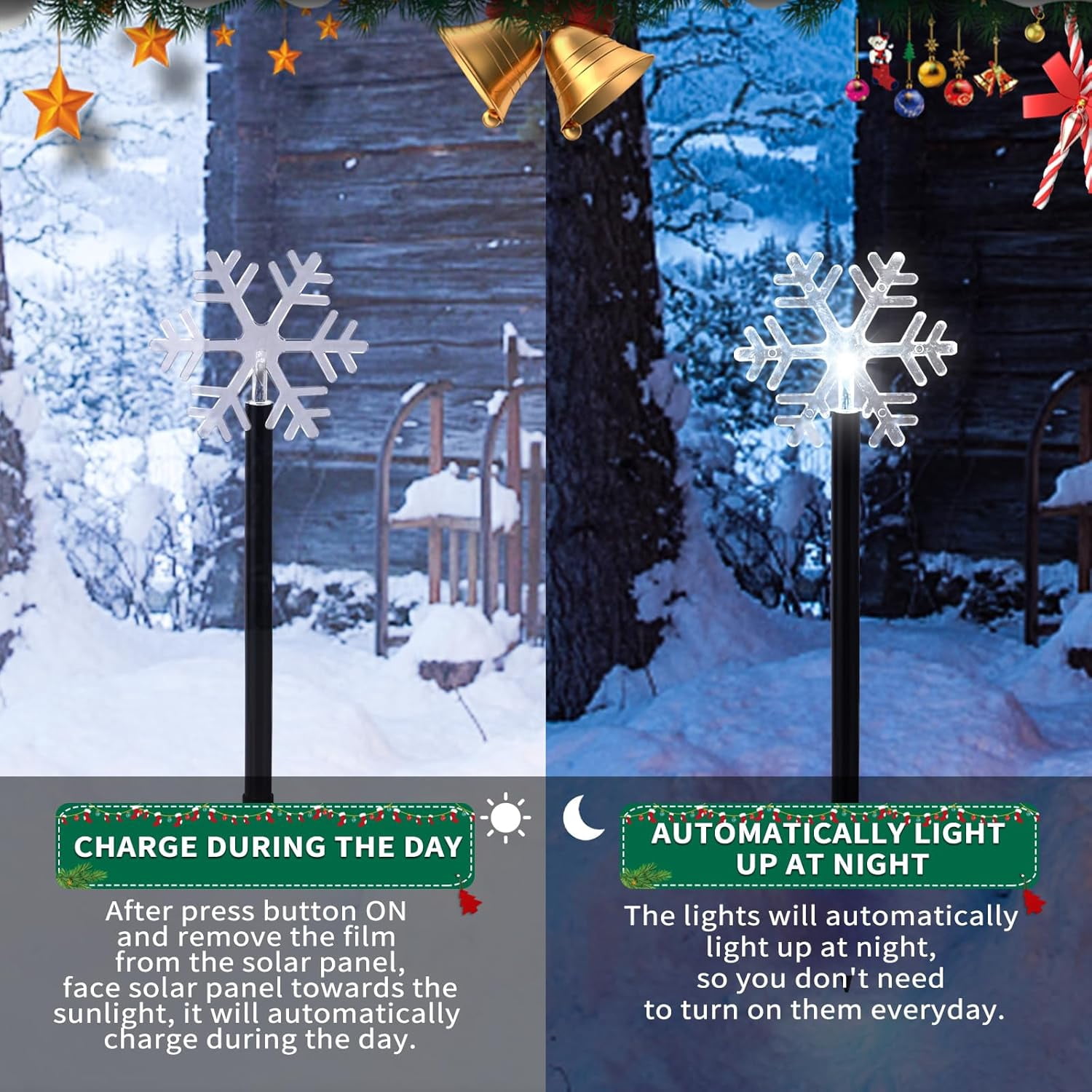 YUYAN-Solar Pathway Christmas Lights 5 Pack Snowflake Lights Outdoor ...