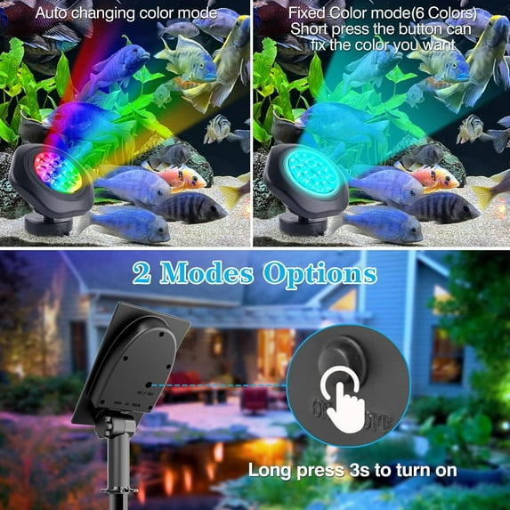 YUYAN-Solar Pond Lights, IP68 Waterproof RGB LED Submersible Lights, 2 ...