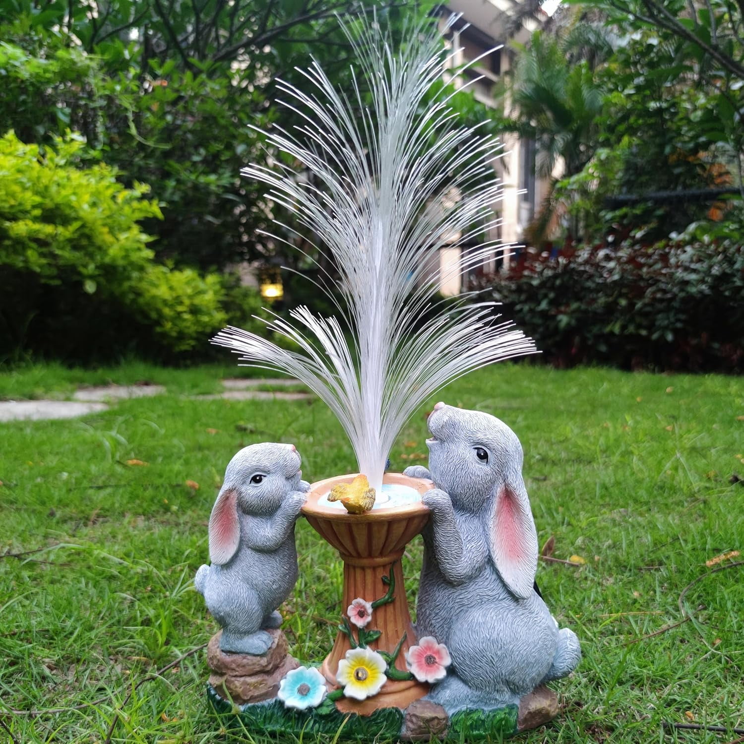 YUYAN-Solar Rabbit Garden Statues Outdoor Decor with LED Lights, Resin ...
