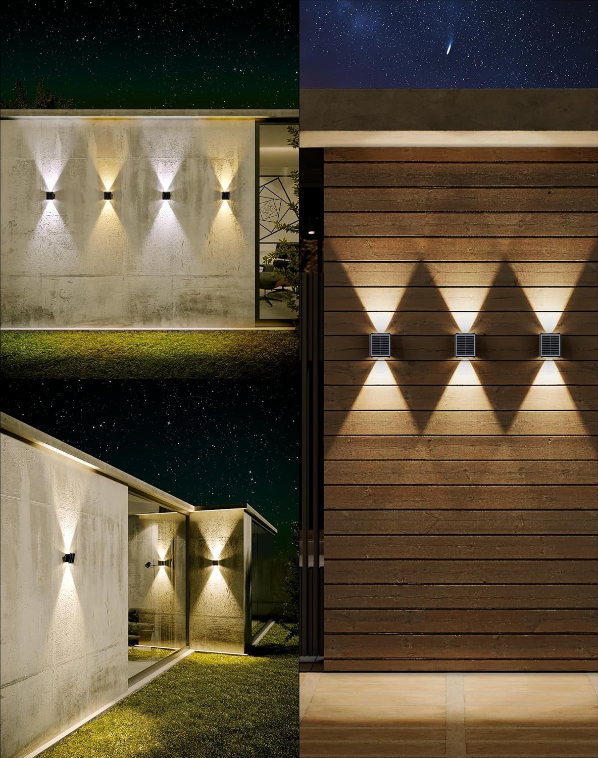 YUYAN-Solar Wall Lights Outdoor 6500K 3000K, 4 Pack 1500mAh Wall Lights ...