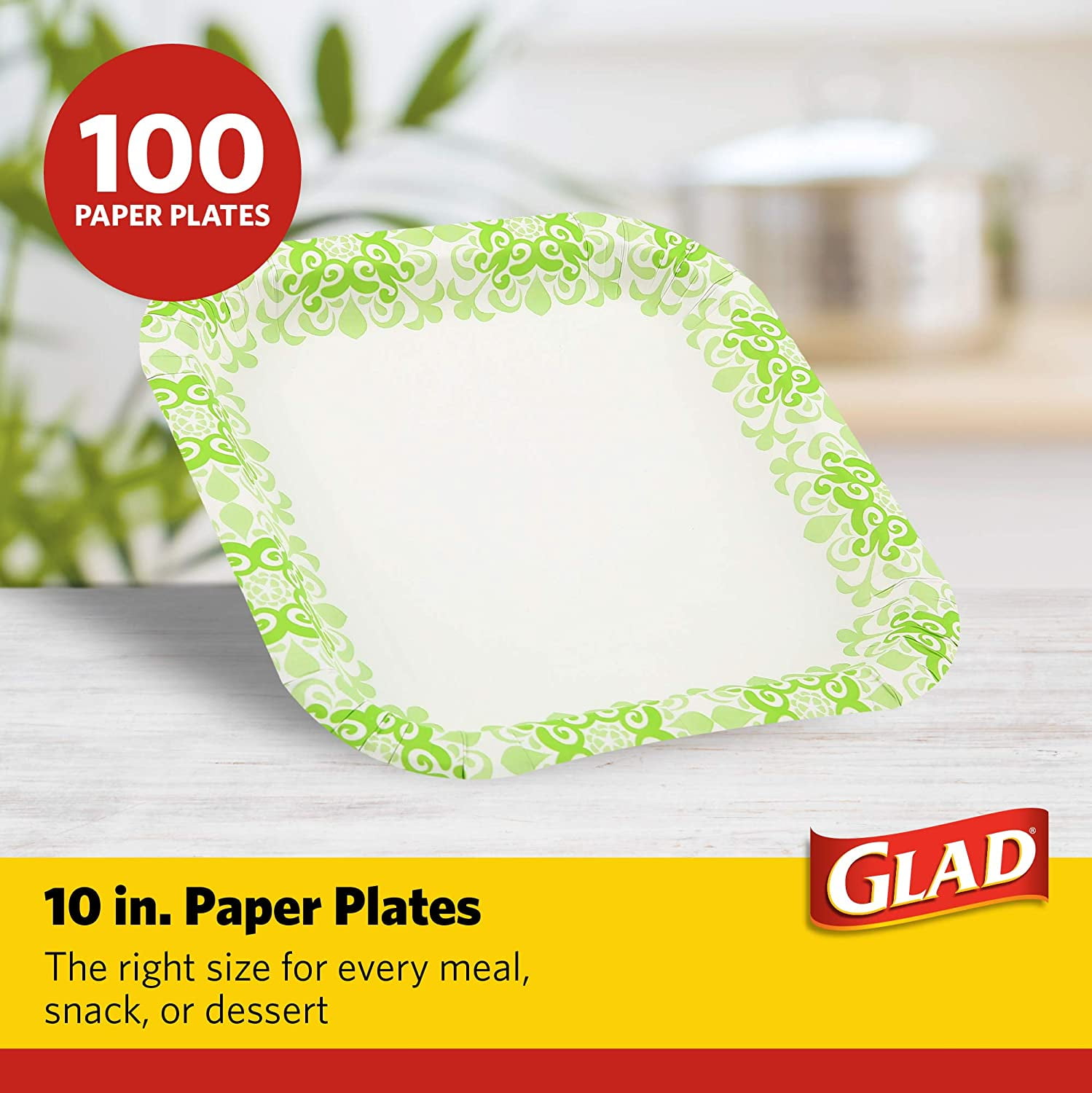 YUYAN-Square Disposable Paper Plates, Green Victorian Pattern - Strong ...