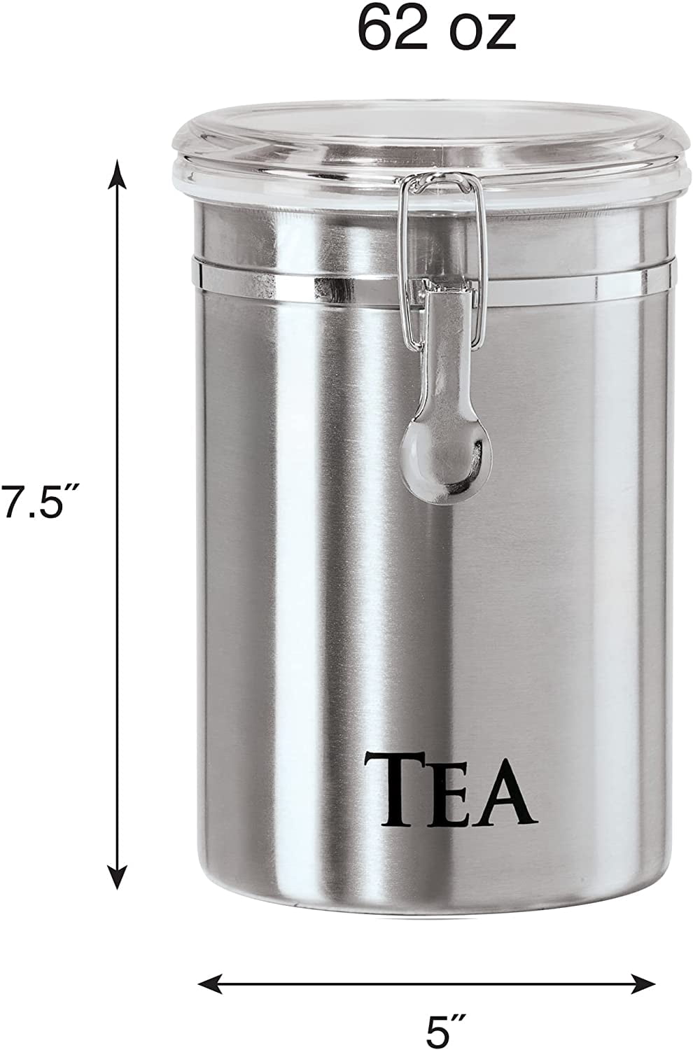 YUYAN-Stainless Steel Tea Canister 62 fl oz - Airtight Clamp Lid, Clear ...