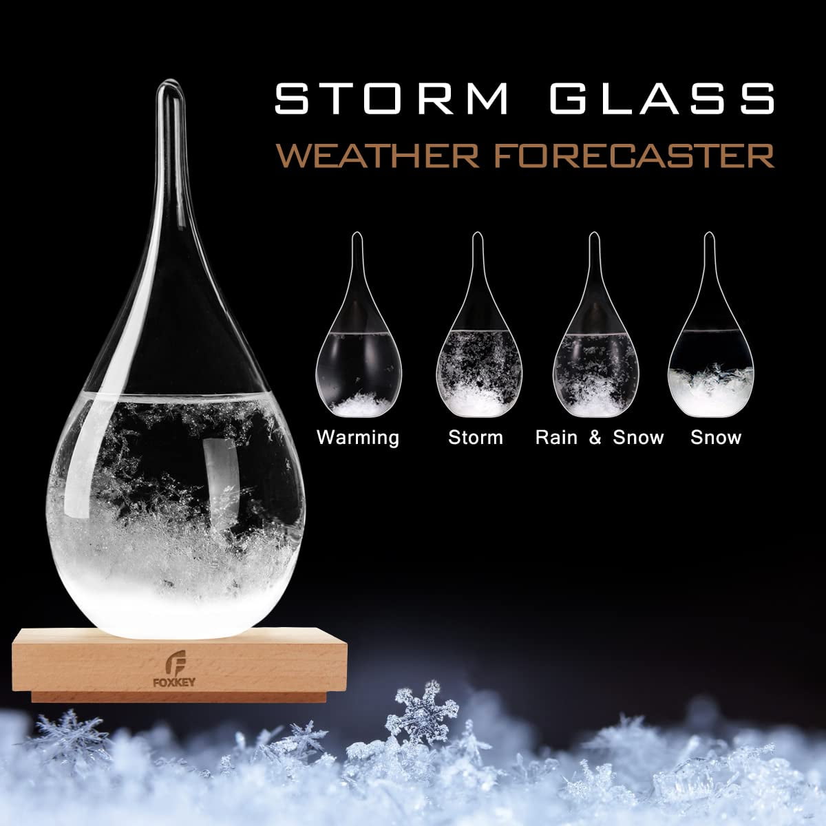 YUYAN-Storm Glass Weather Predictor, Glass Sphere with Wood Base ...