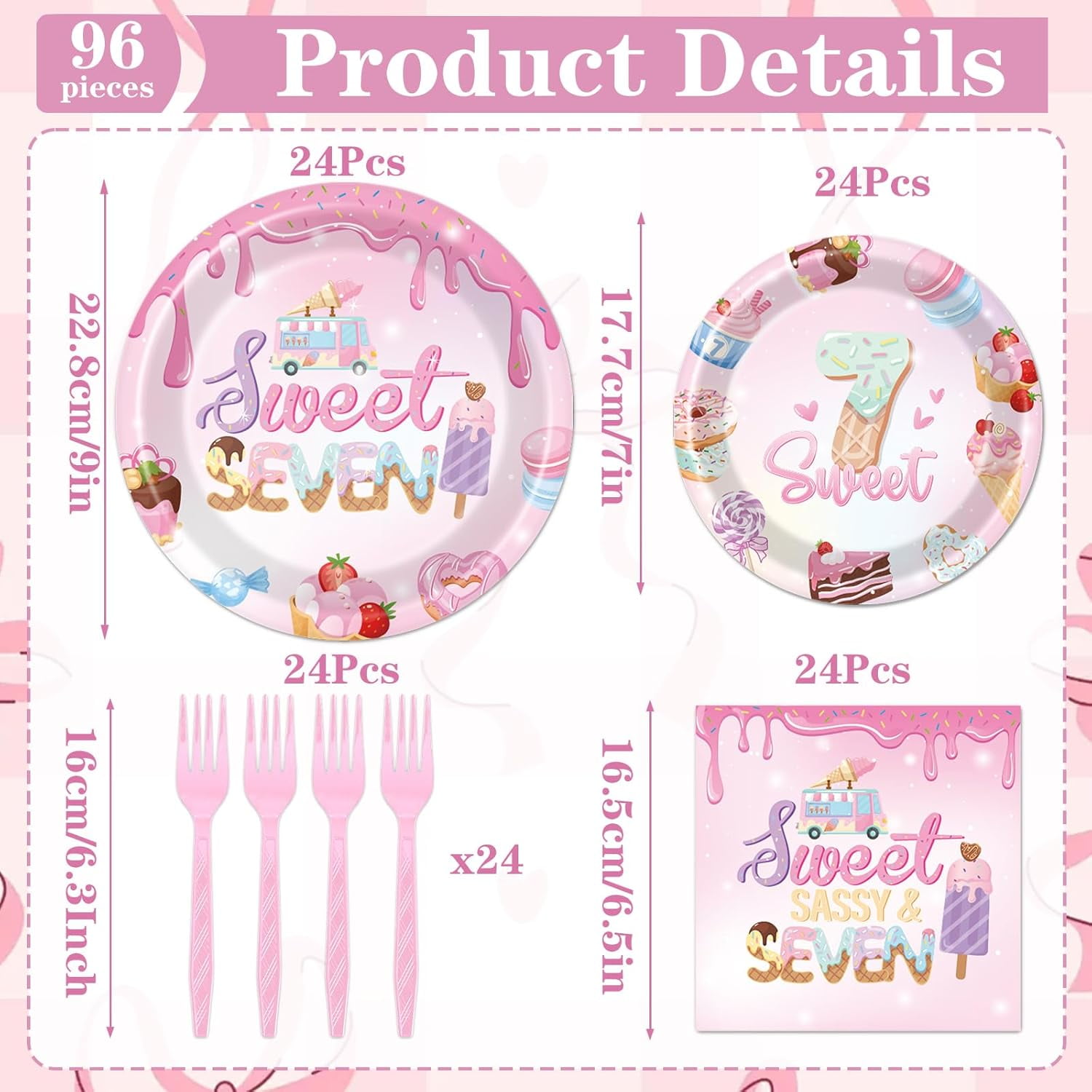 YUYAN-Sweet Sassy and Seven Birthday Decorations Tableware - 7th ...