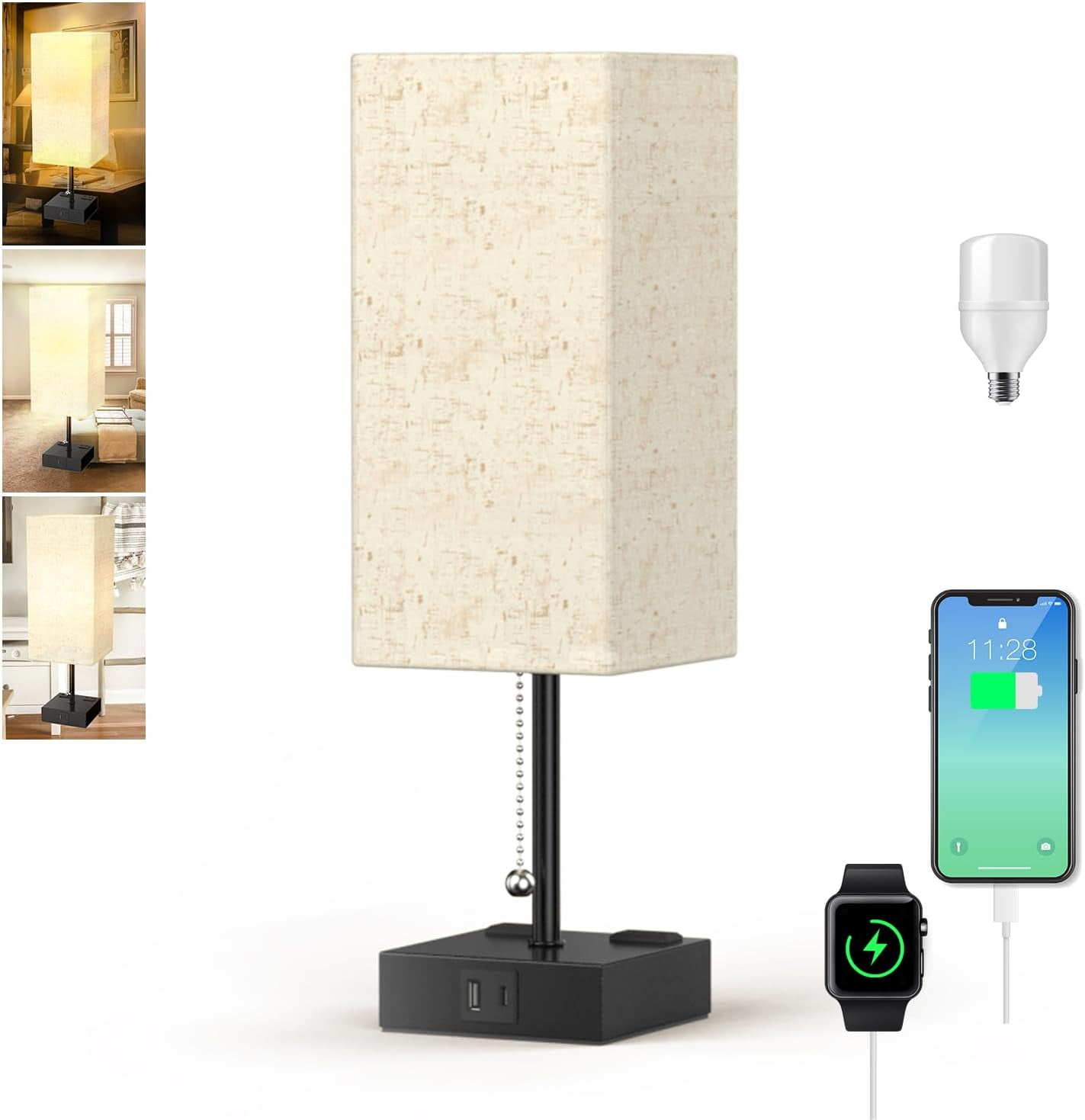 YUYAN-Table Lamp for Bedroom with USB,Bedside Lamp with USB C+A ...