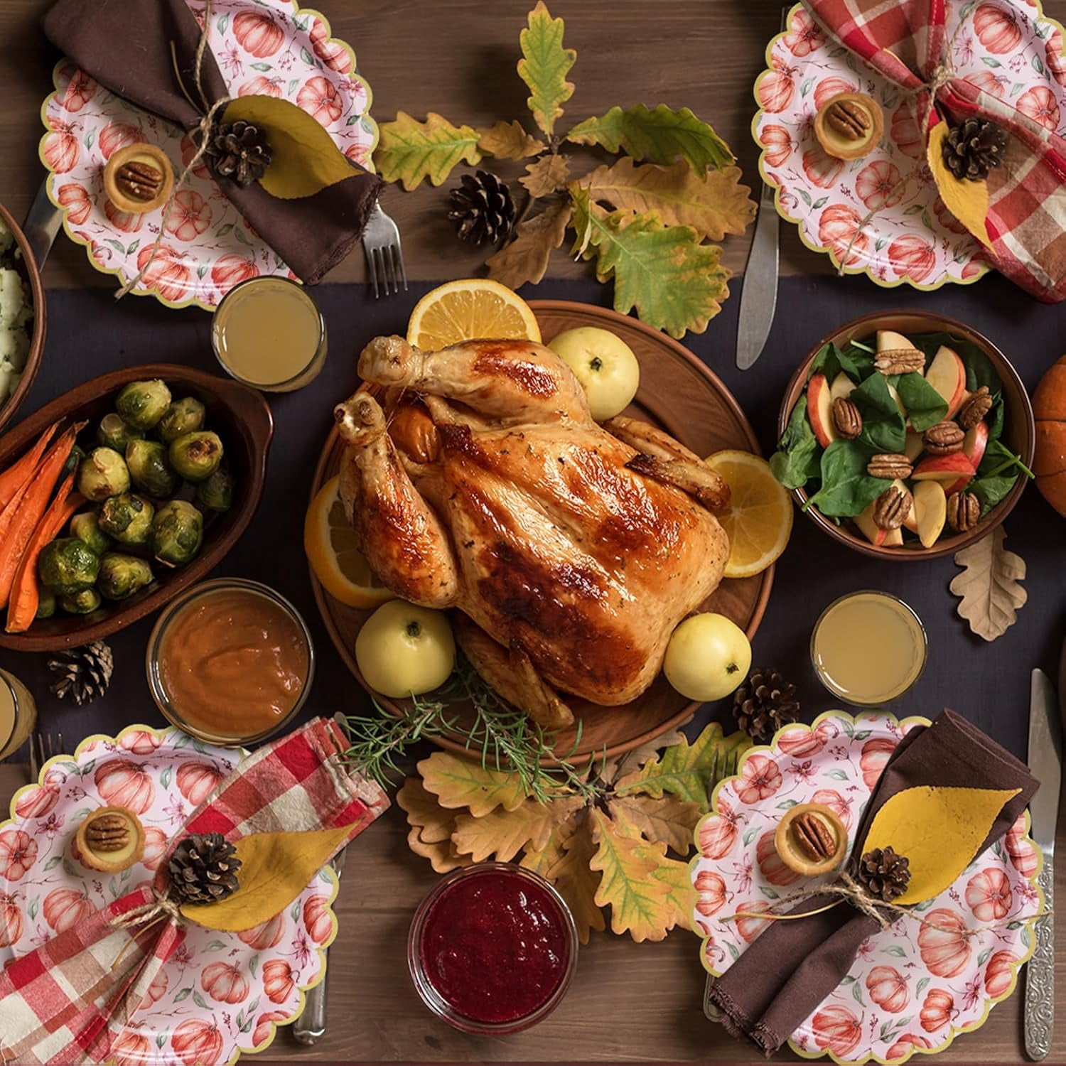 YUYAN-Thanksgiving Paper Plates, 50-Count Disposable Thanksgiving ...