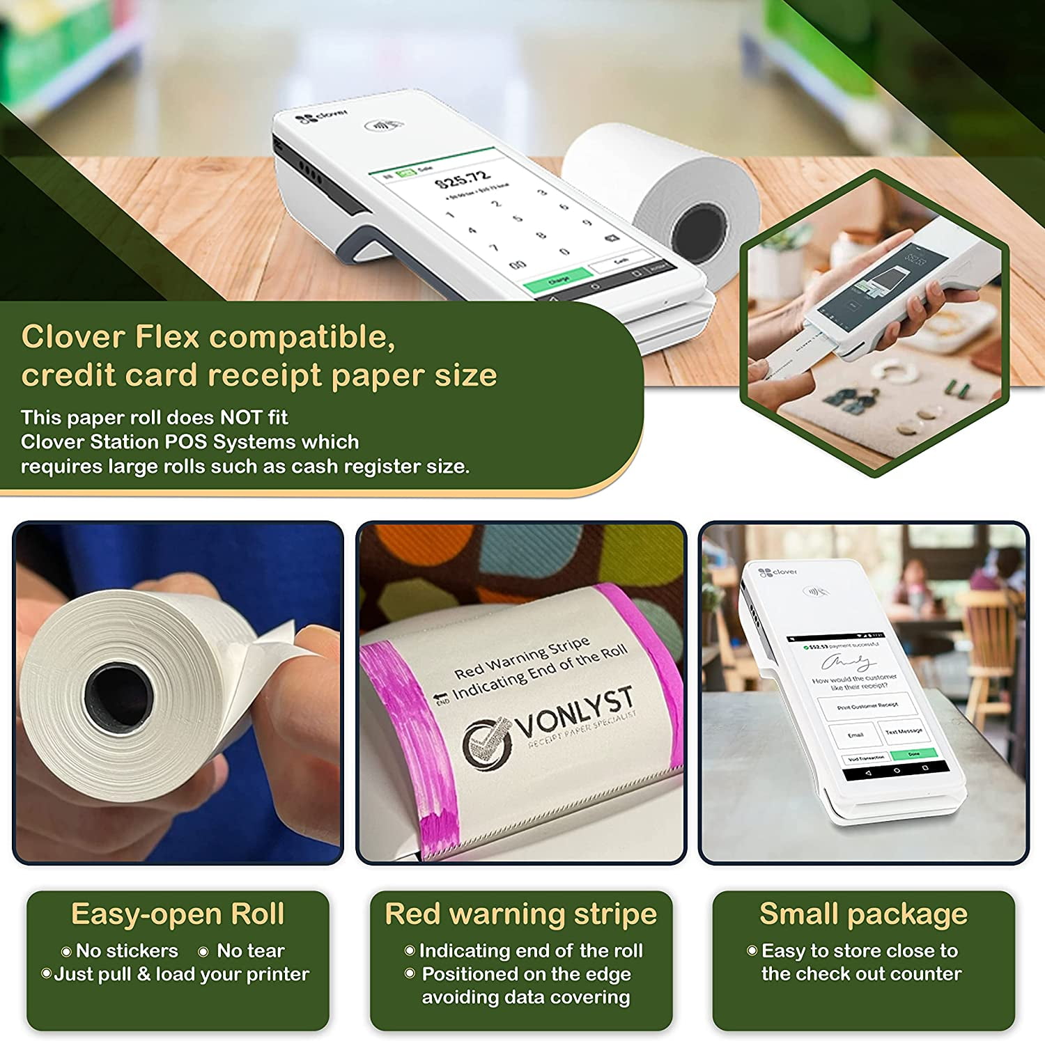 YUYAN-Thermal Paper Roll for Clover Flex Receipt Paper 2 1/4 x 55 (30 ...