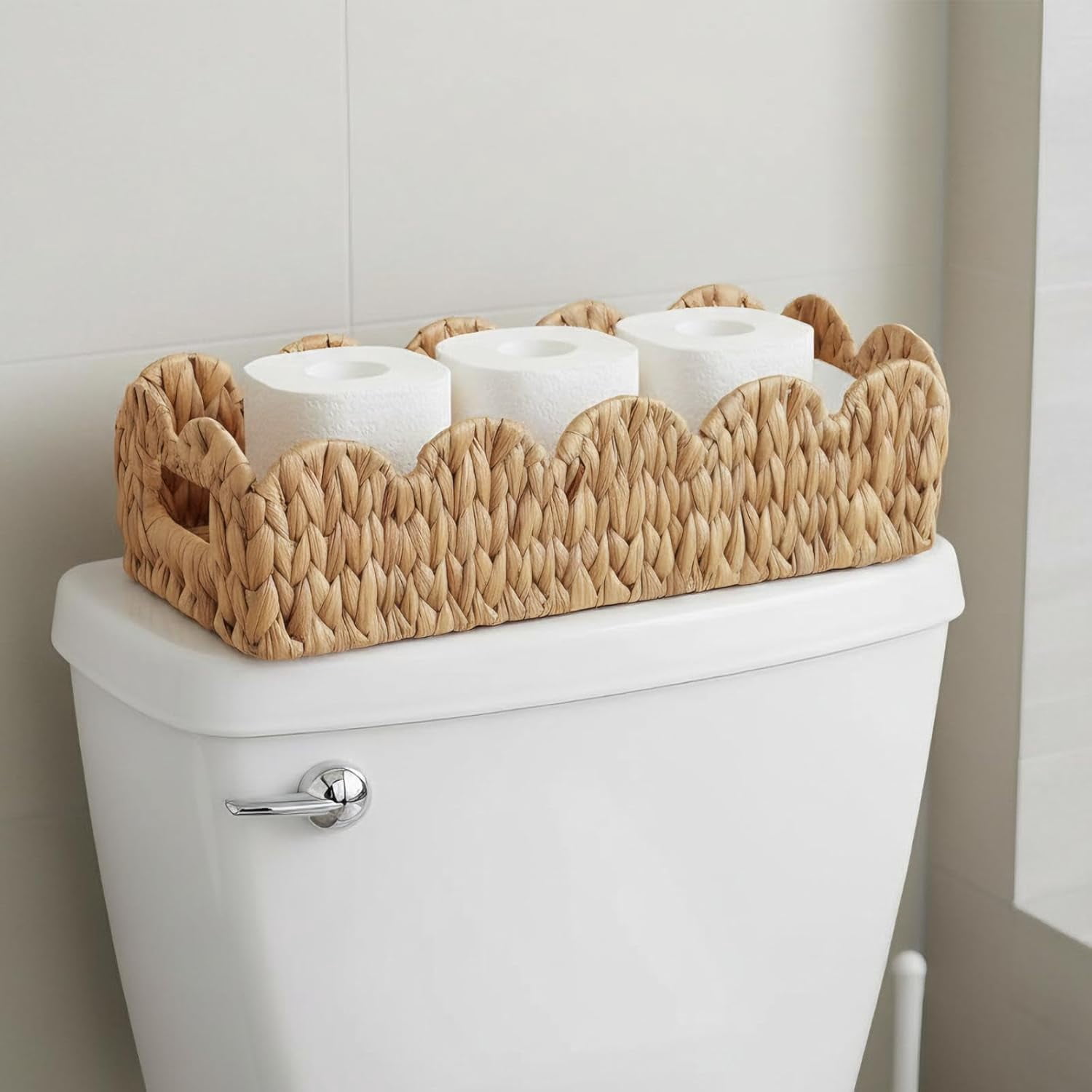 YUYAN-Toilet Tank Basket for Bathroom,Scalloped Edge Wicker Basket for ...