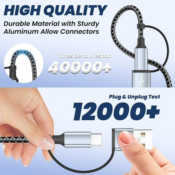 YUYAN-Travel Essentials,Dual Type-C 4 in 2 Multi Charging Cable for ...