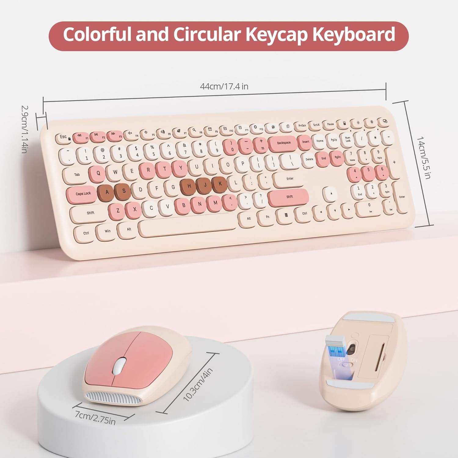 YUYAN-Typewriter Wireless Keyboard and Mouse Combo,2.4G Office 104 Keys ...