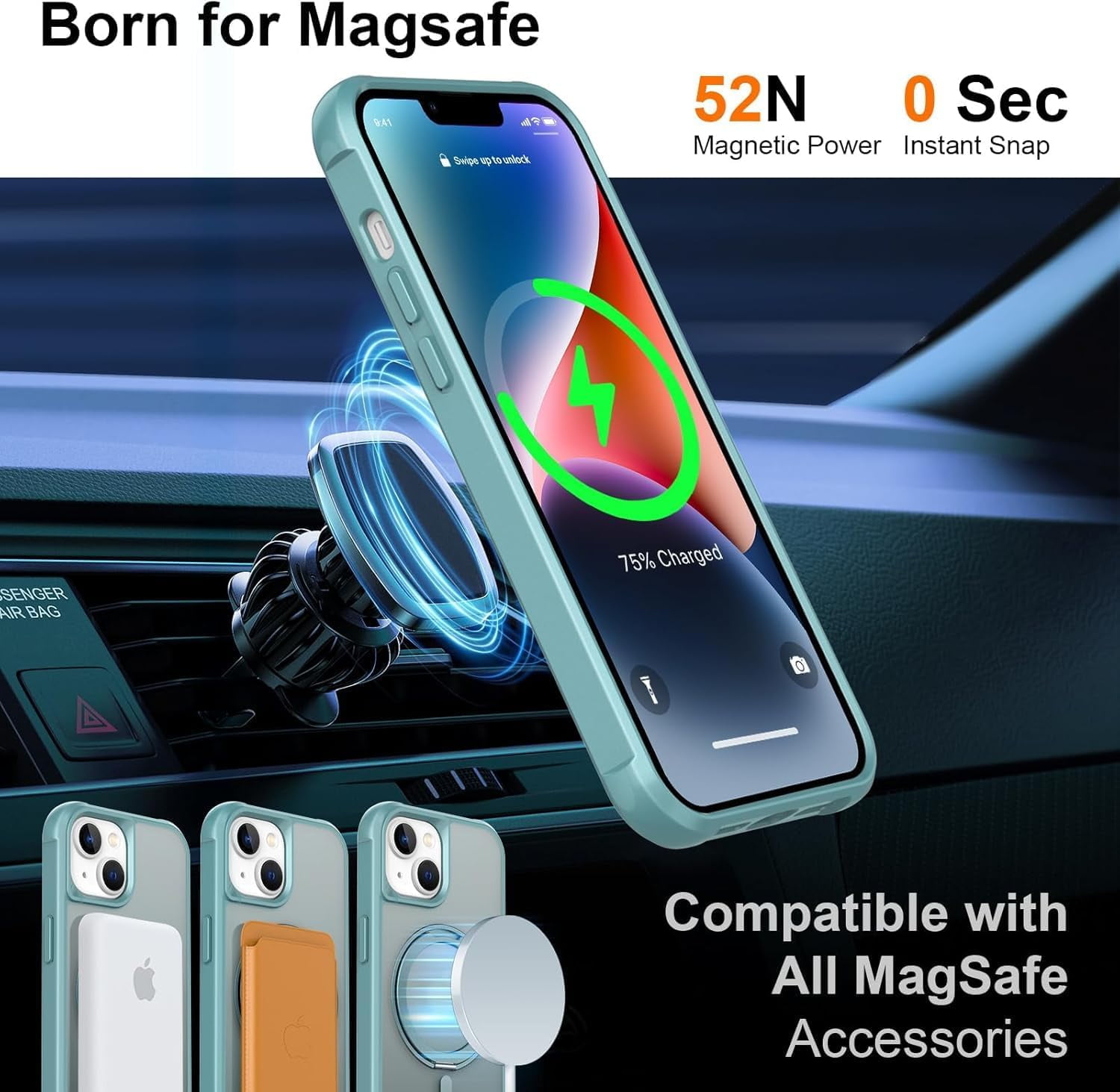 YUYAN-UMIONE 360° Rotatable Magnetic Ring Design for iPhone 14 Plus, Built-in Invisible Loop ...