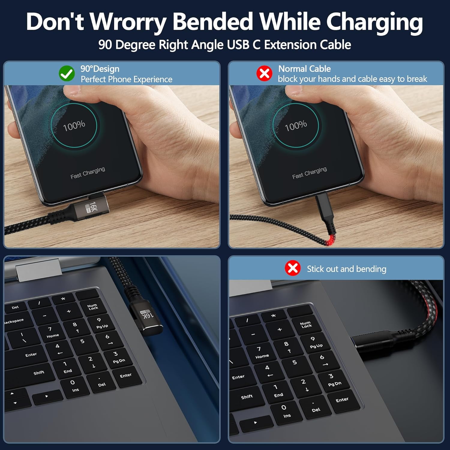 YUYAN-USB-C extension Cable 90 degree long 6.6FT Compatible with ...