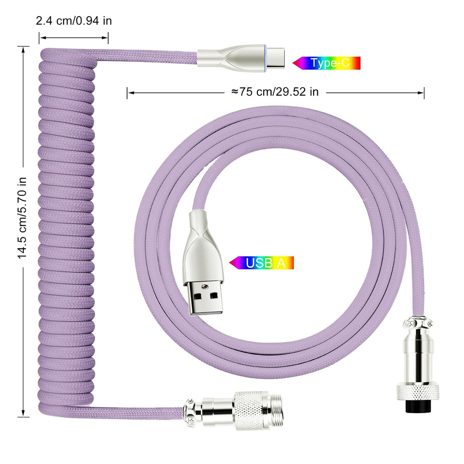 YUYAN-USB Type C to USB A Coiled Gaming Keyboard Cable, Metal Aviator ...