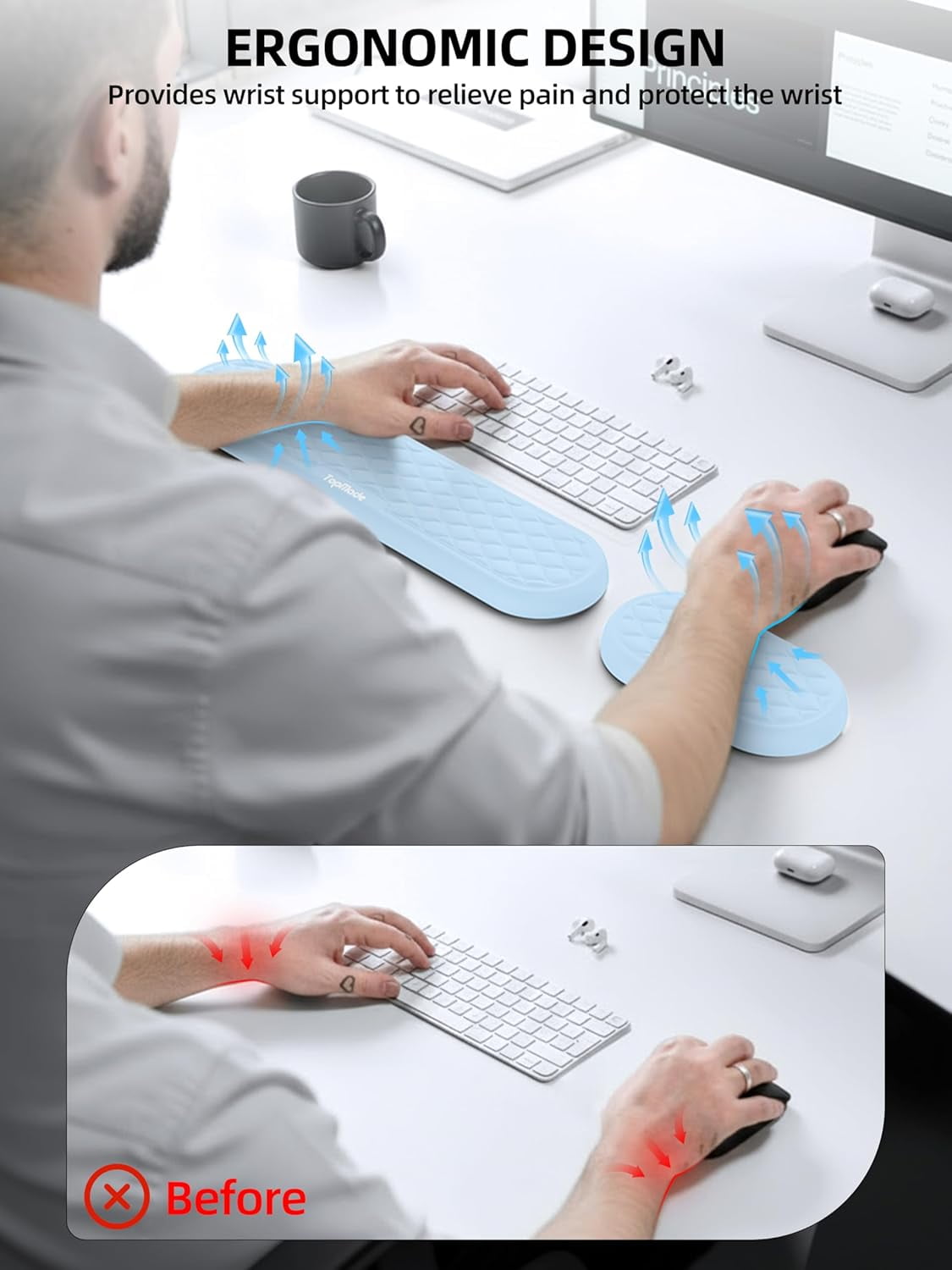 YUYAN-Upgraded Wider Wrist Rest Set, Soft Memory Foam Keyboard Hand ...