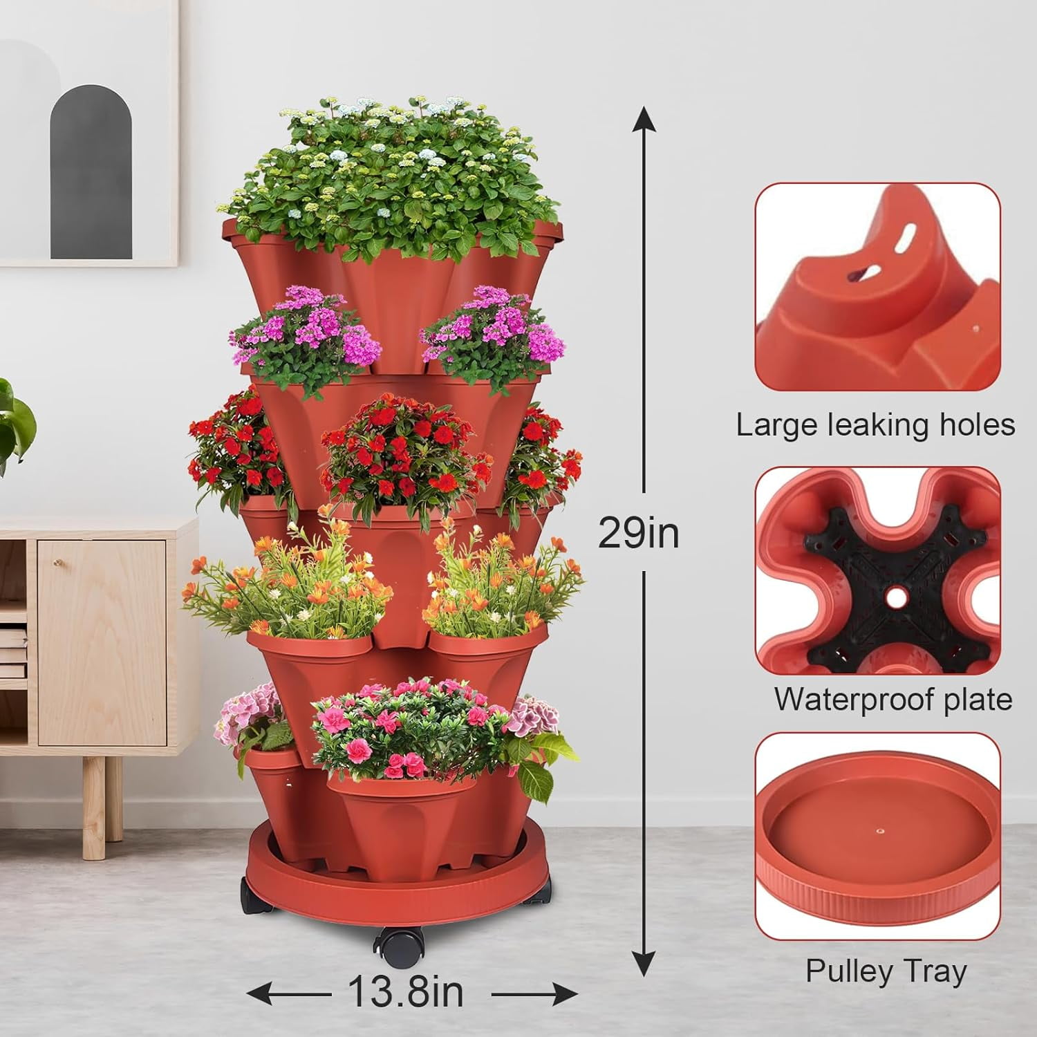 YUYAN-Vertical Strawberry Planter-5 Tier Stackable Herb Tower Planters ...