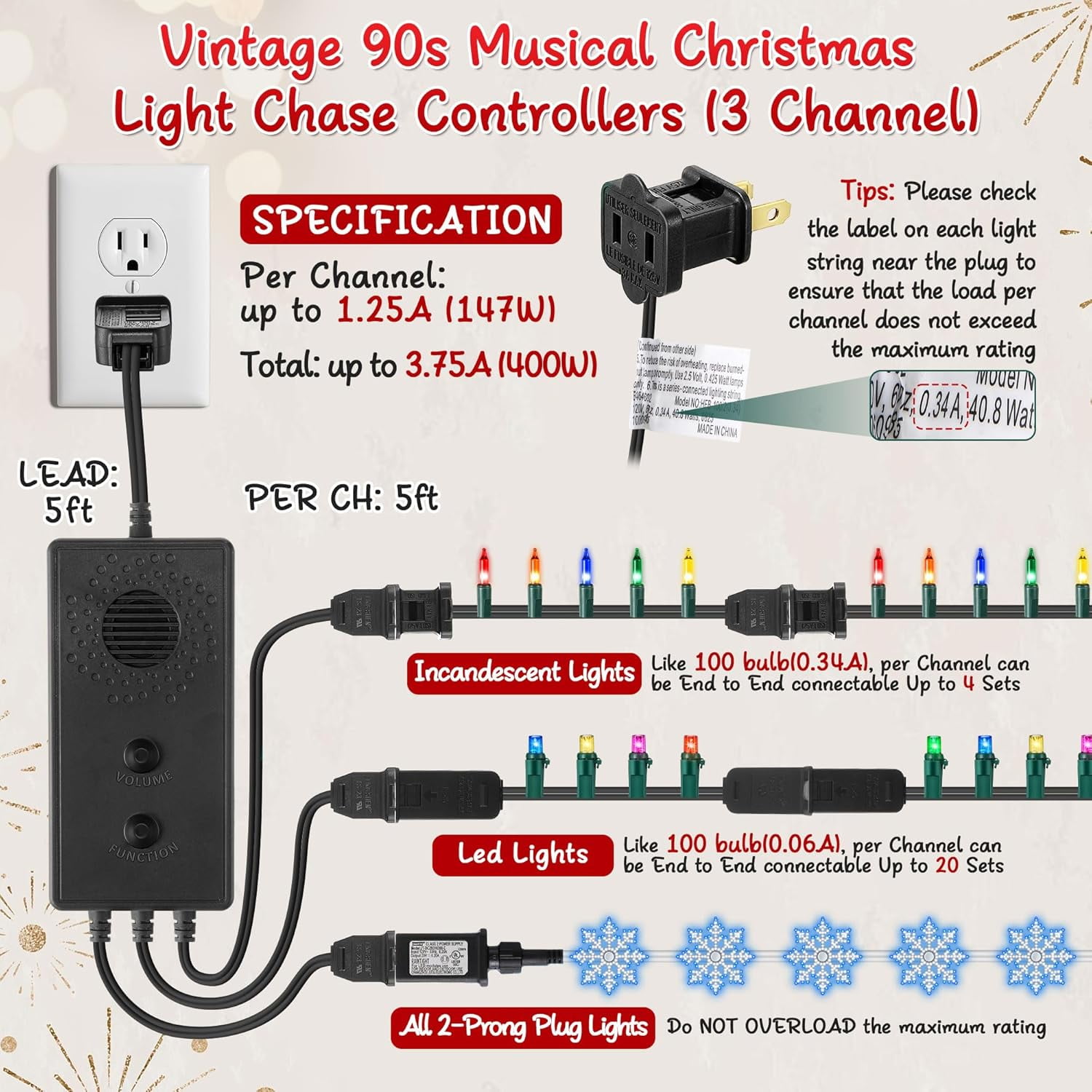 YUYAN-Vintage 90s Musical Christmas Lights Controller, Singing ...