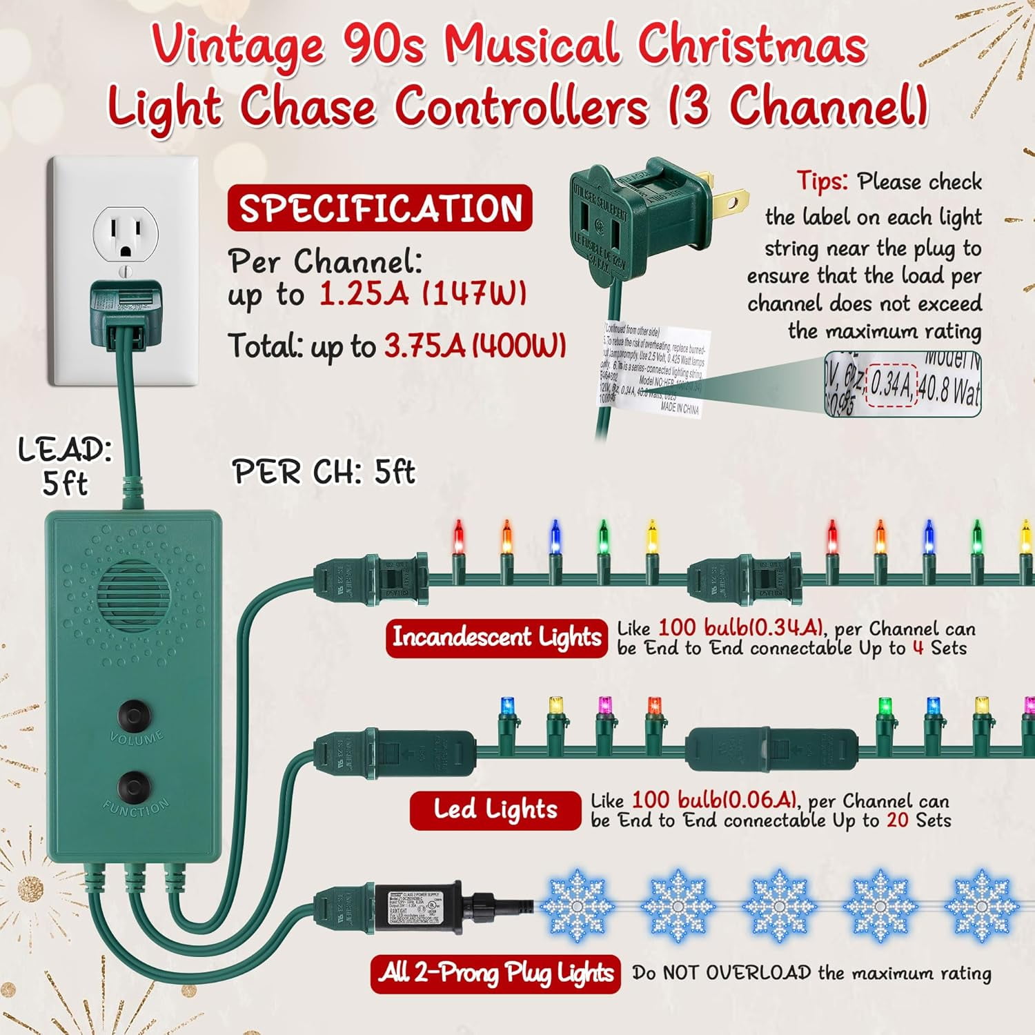 YUYAN-Vintage 90s Musical Christmas Lights Controller, Singing ...