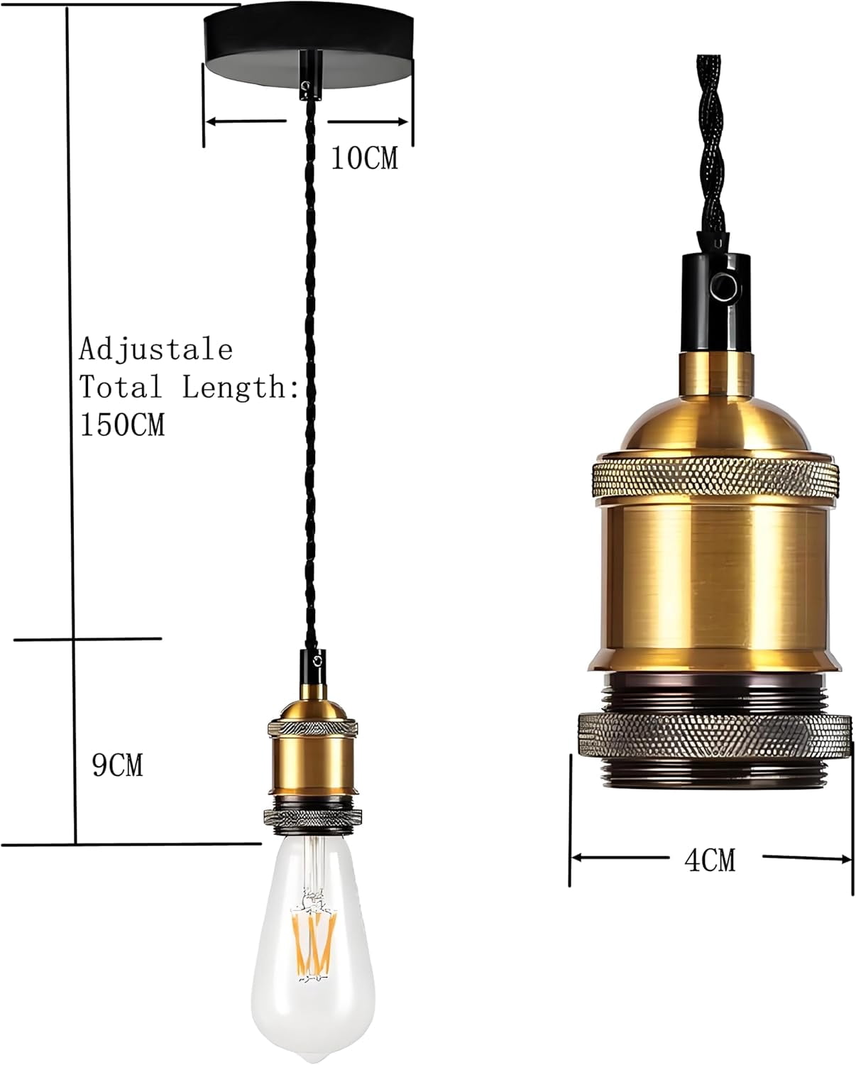 YUYAN-Vintage Retro Ceiling Pendant Light Fitting, 1.5M Twisted Braided ...