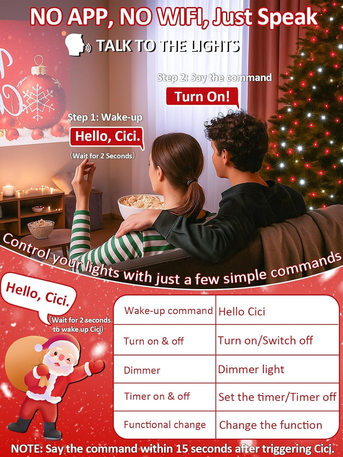YUYAN-Voice Controlled Smart Christmas String Lights, 75.8ft 200 LED ...