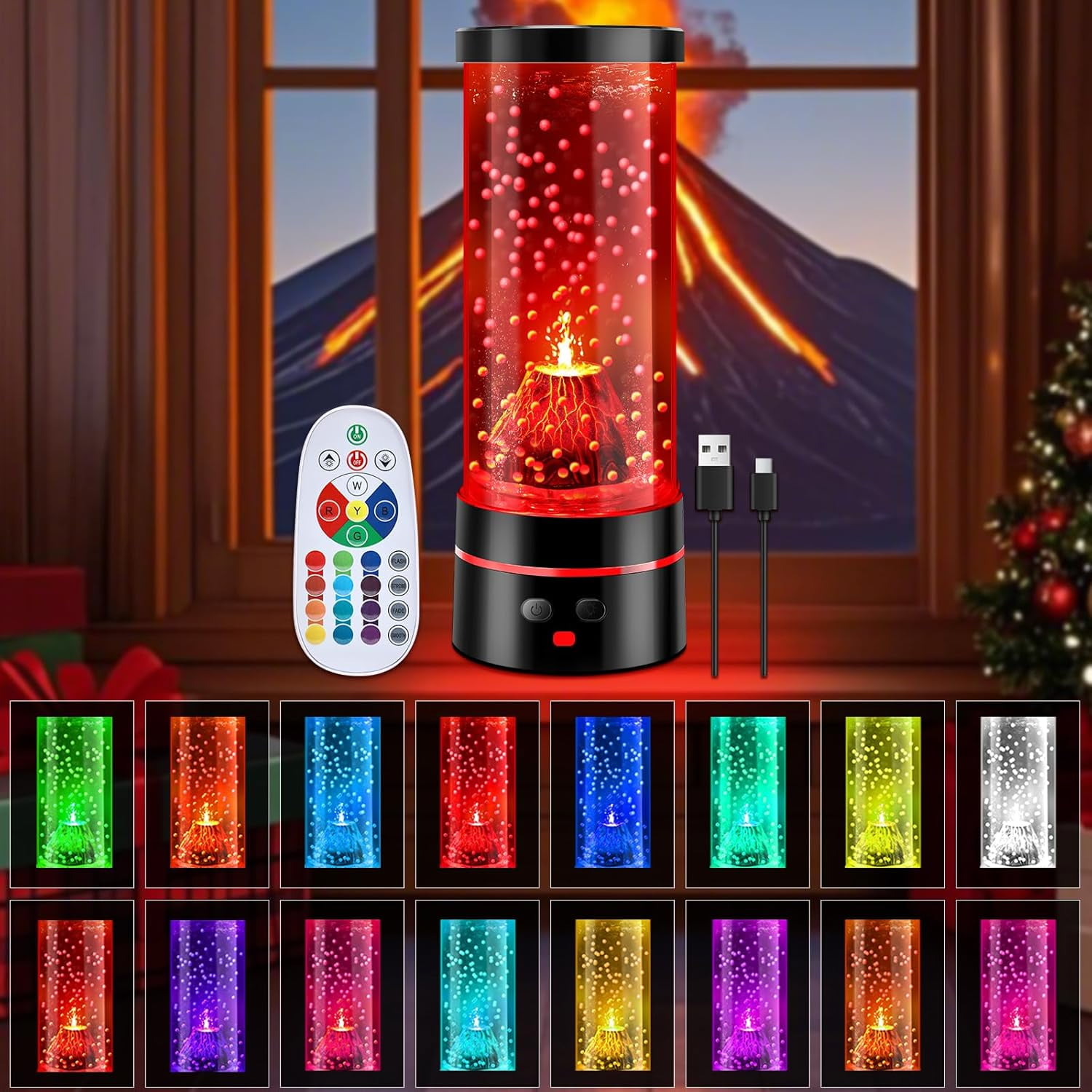 YUYAN-Volcano Lamp, 17 Colors Changing LED Realistic Volcanic Eruption ...