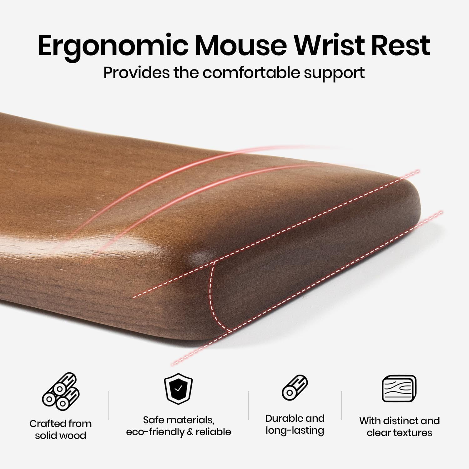 YUYAN-Walnut Wooden Wrist Rest for Mouse and Keyboard, Ergonomic Design ...