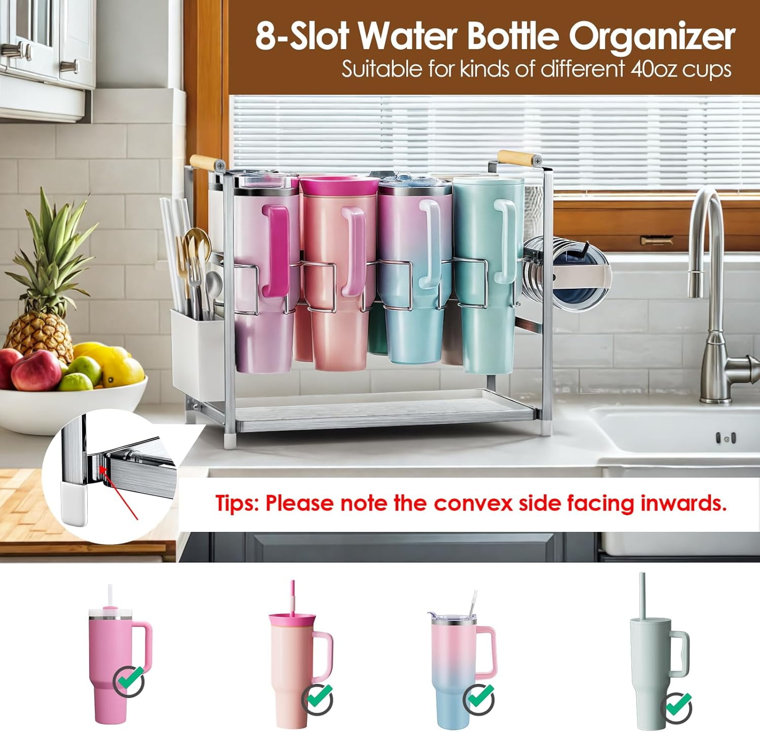 YUYAN-Water Bottle Organizer Drying Rack for 40 oz Tumbler with Handle ...