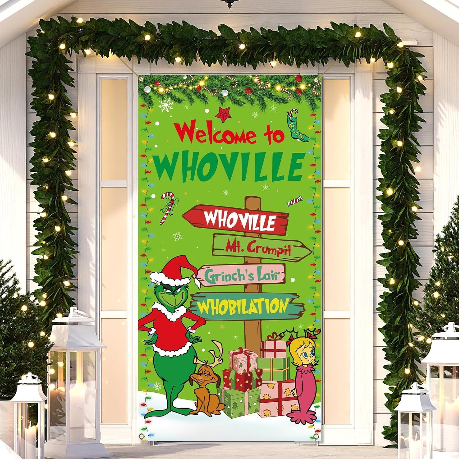YUYAN-Welcome Xmas Door Cover Green Elf Christmas Winter Holiday Party ...