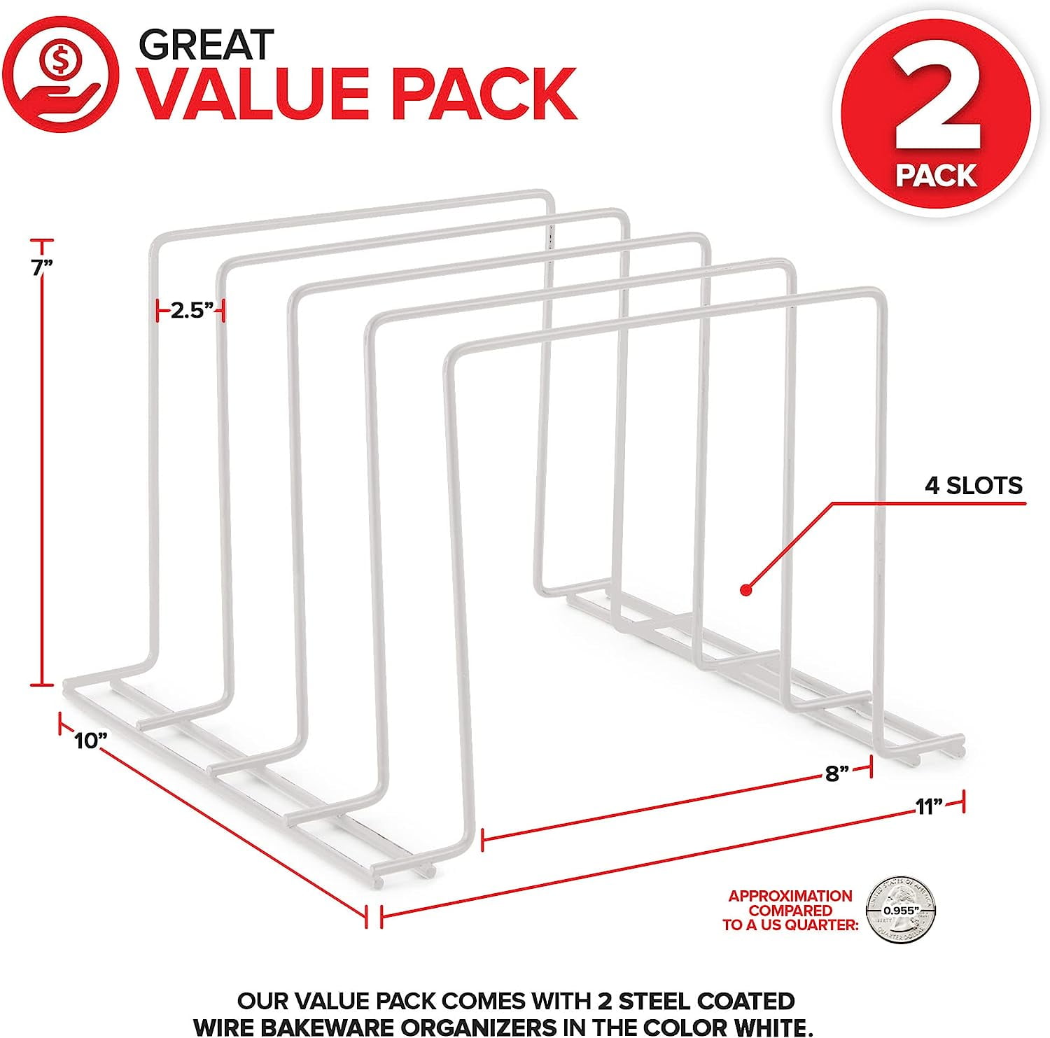 YUYAN-White (2 Pack) Steel Baking Pan Organizer Rack for Cabinet or ...