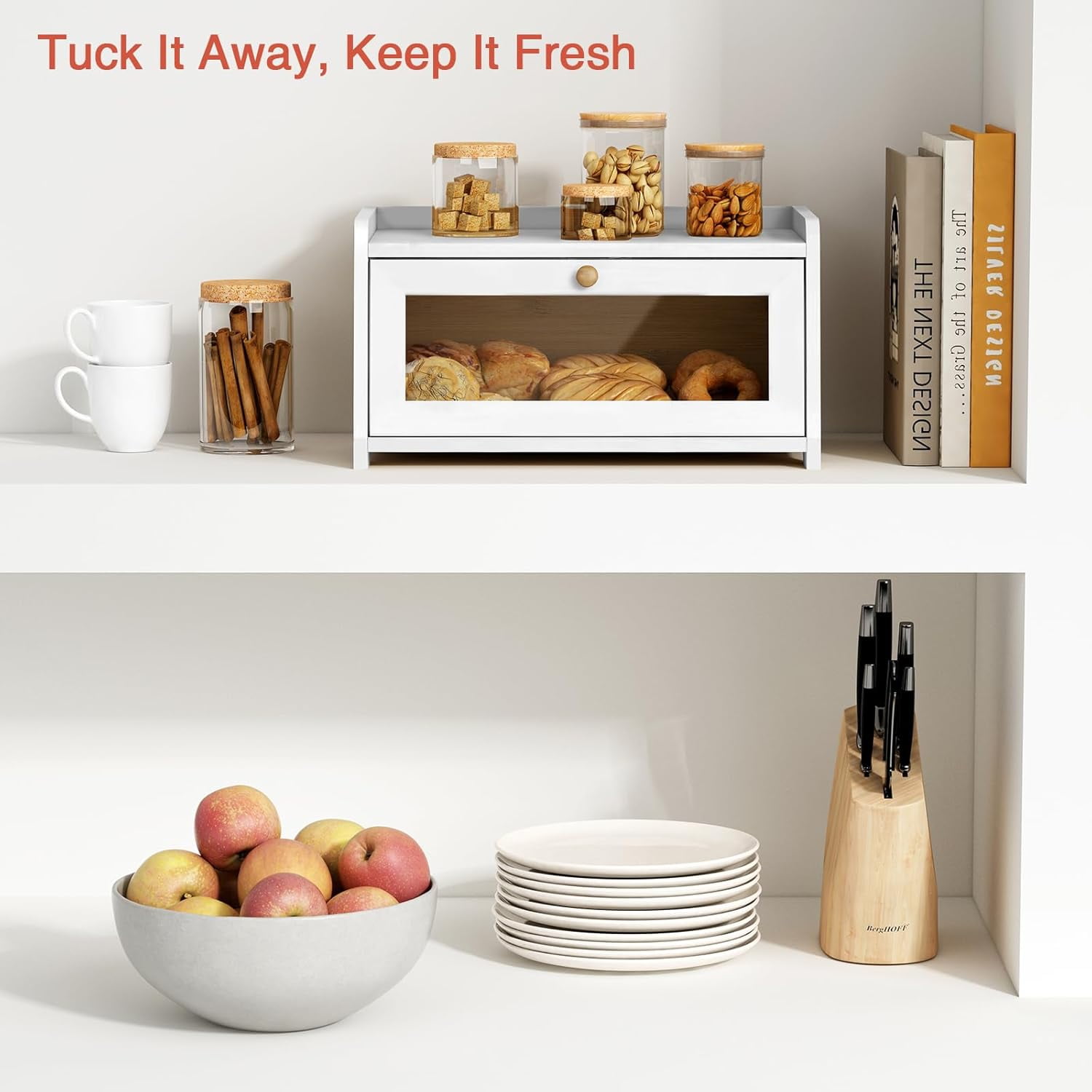 YUYAN-White Bread Box for Kitchen Countertop, Modern Counter Breadbox ...