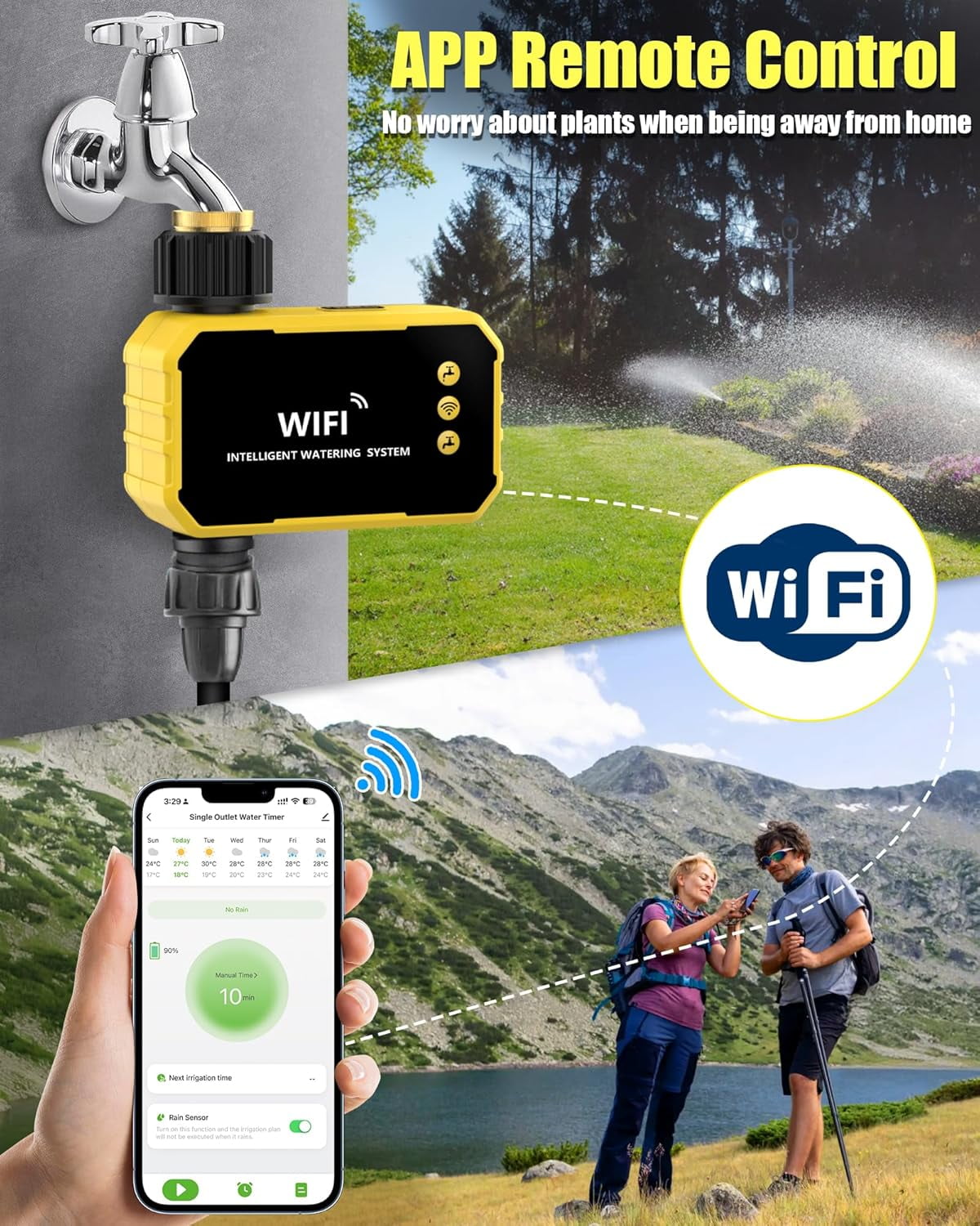YUYAN-WiFi Sprinkler Timer with Brass Inlet, Smart Solar WiFi Water ...
