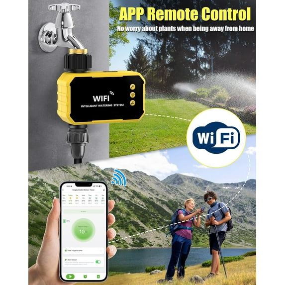 YUYAN-WiFi Sprinkler Timer with Brass Inlet, Smart Solar WiFi Water ...