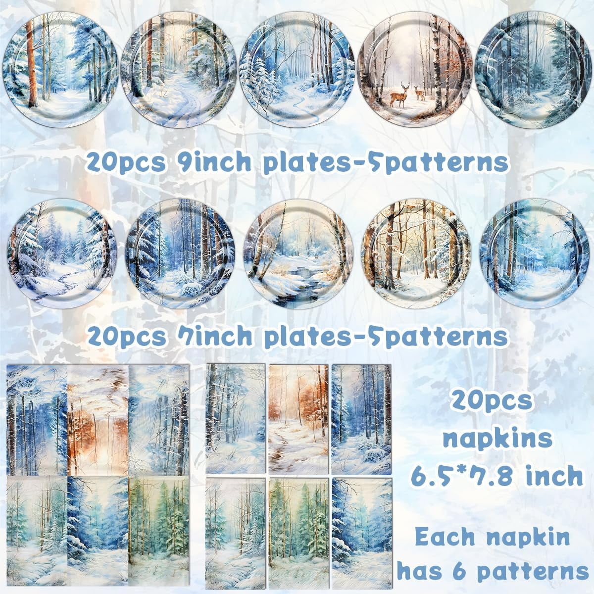 YUYAN-Winter Plates and Napkins Winter Wonderland Christmas Decorations ...
