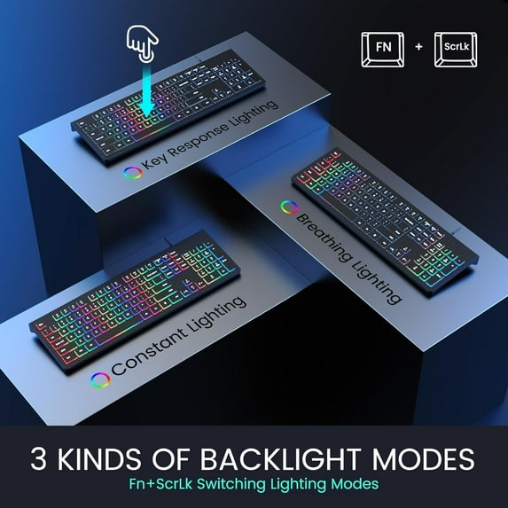 YUYAN-Wired Backlit Keyboard, Lighted Computer Keyboard with 8 ...
