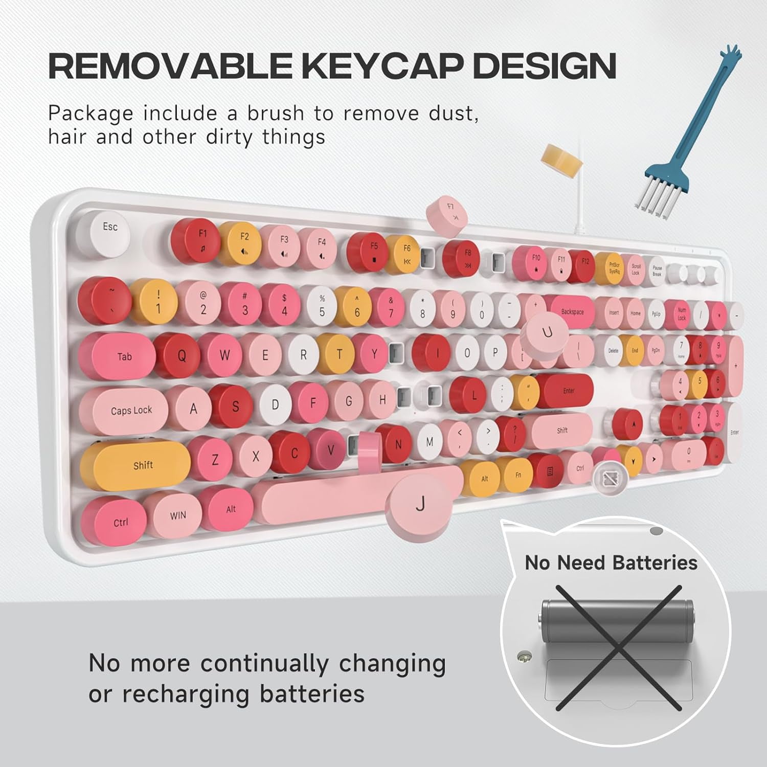 YUYAN-Wired Computer Keyboard, Retro Typewriter Keyboard Full Size ...