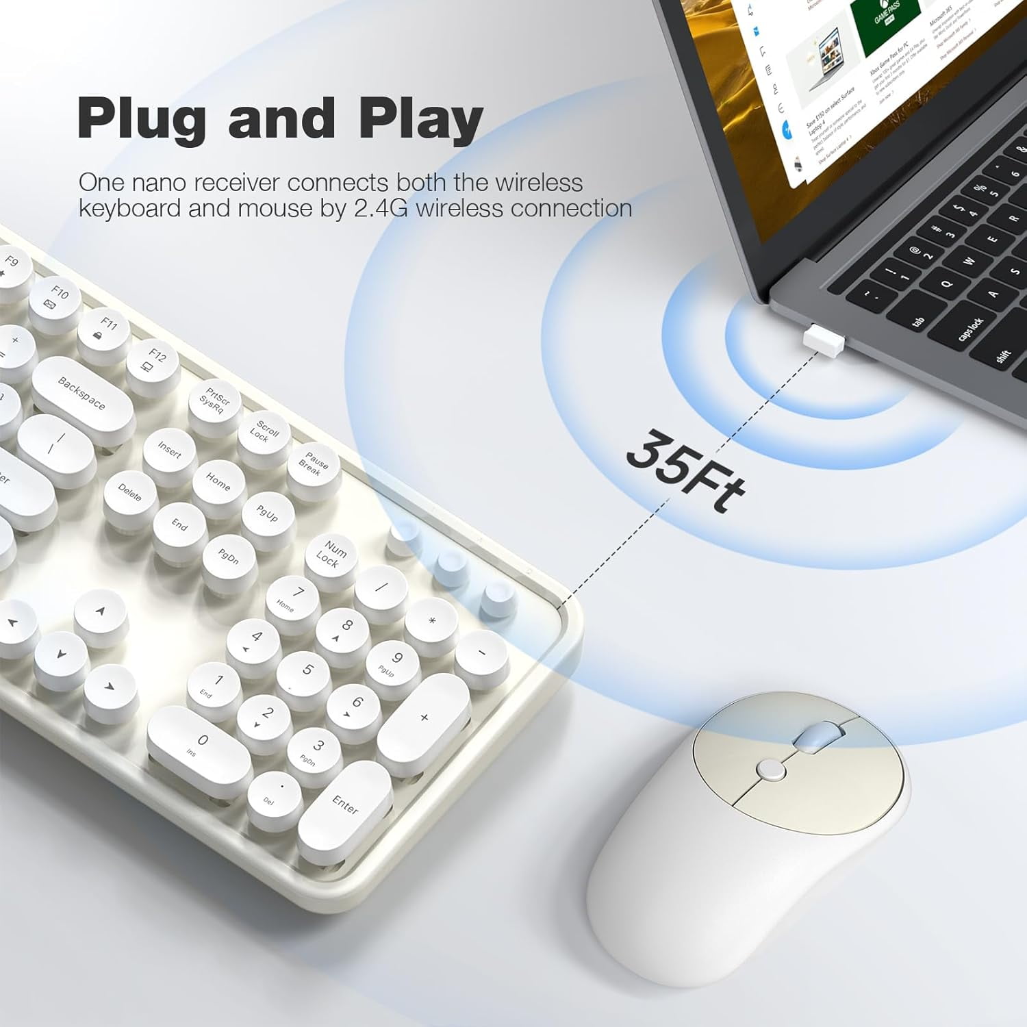 YUYAN-Wireless Keyboard and Mouse Combo, Computer Full Size 2.4G Plug ...