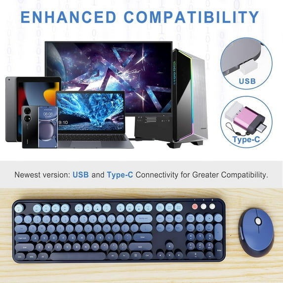 YUYAN-Wireless Keyboard and Mouse Combo, Ergonomic Full Size Typewriter ...