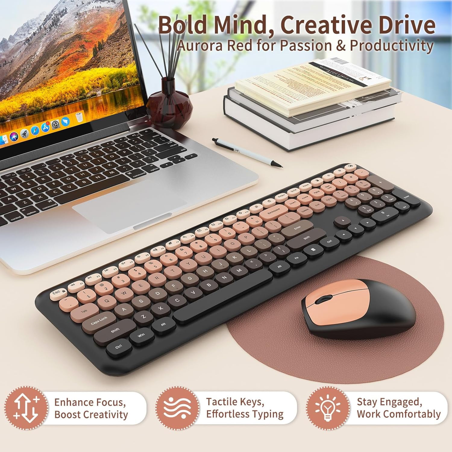 YUYAN-Wireless Keyboard and Mouse Combo, Full-Size Retro Typewriter ...