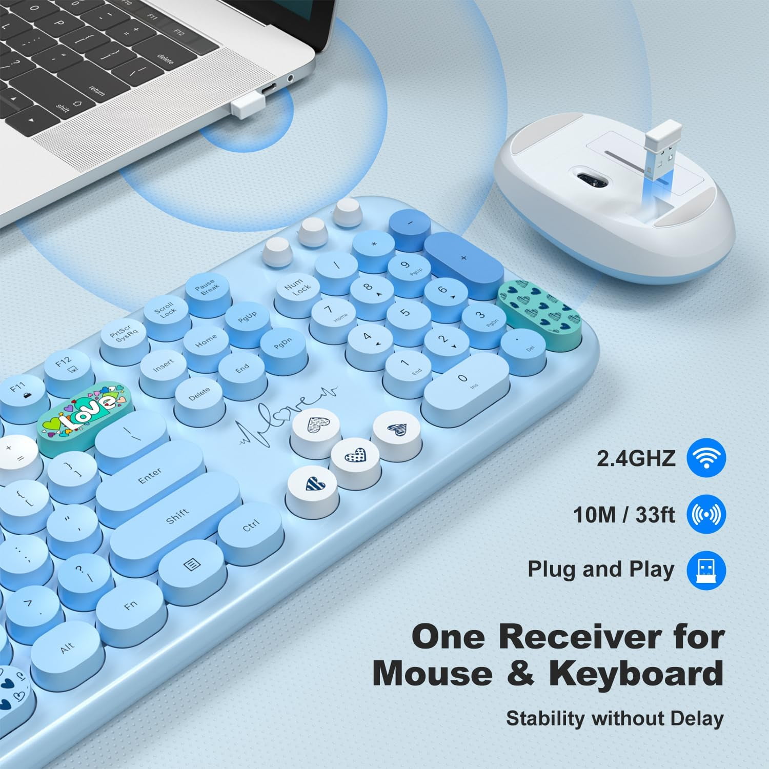 YUYAN-Wireless Keyboard and Mouse Combo - Pale Blue Full Sized Plug and ...