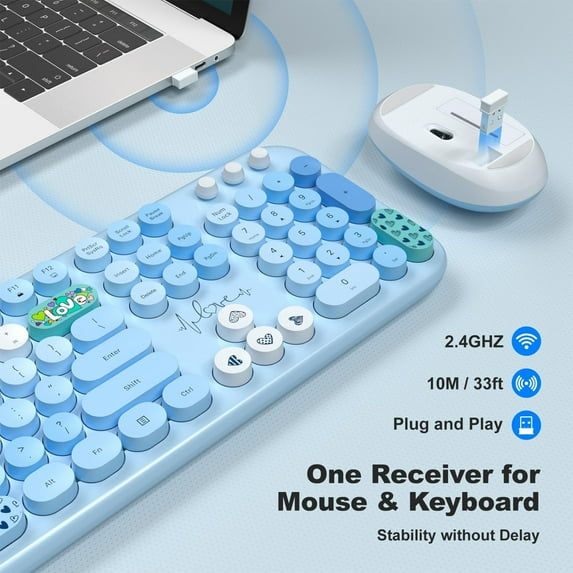 YUYAN-Wireless Keyboard and Mouse Combo - Pale Blue Full Sized Plug and ...