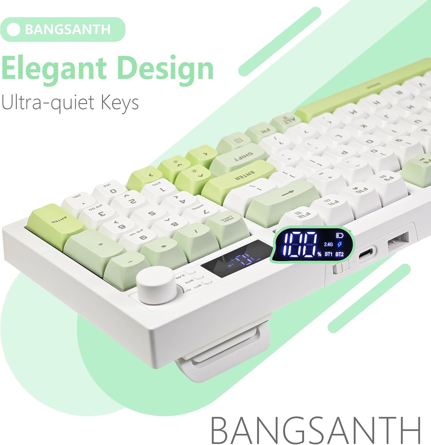YUYAN-Wireless Keyboard, Quiet Keyboard for Work, Tri-Mode BT5.0/2.4GHz ...