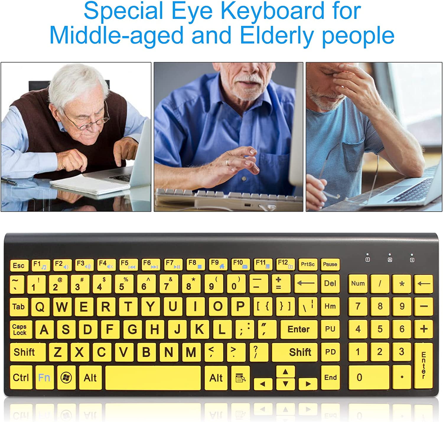 YUYAN--Wireless Large Print Keyboard and Mouse Set with USB Receiver ...