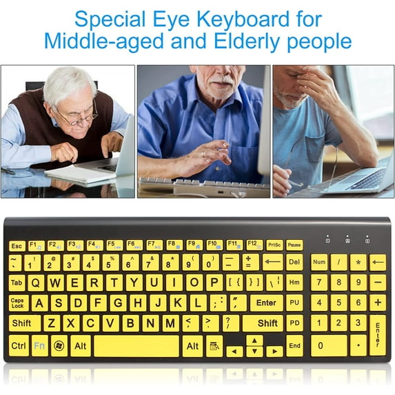 YUYAN--Wireless Large Print Keyboard and Mouse Set with USB Receiver ...